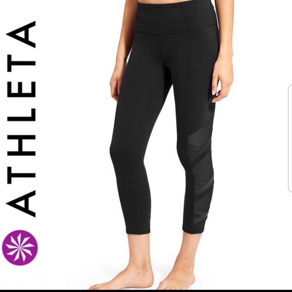 Athleta Mesh Side Chaturanga Black Athleisure Capris - Gem